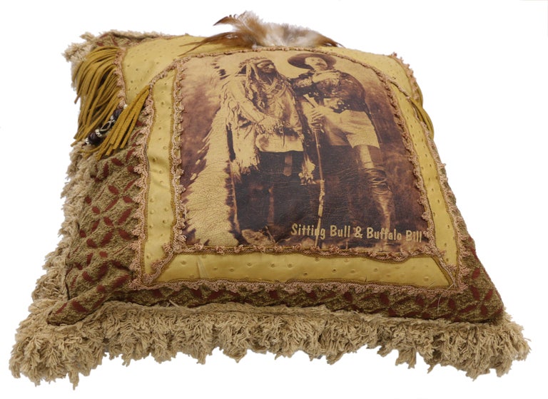 Buffalo Bill and Sitting Bull Leather Throw Pillow with Anglo-Indian ...