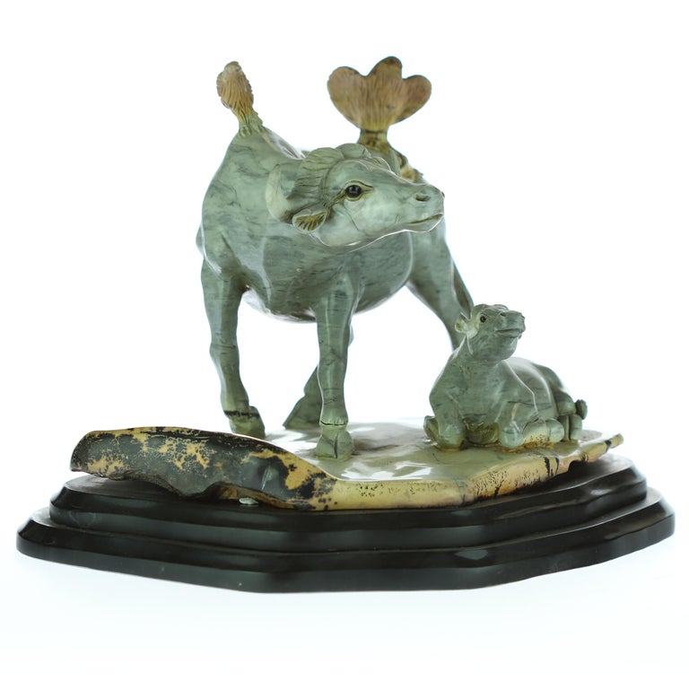 Buffalo Bison Bird Cow Animal Nature Australian Jasper Asian Art Deco ...