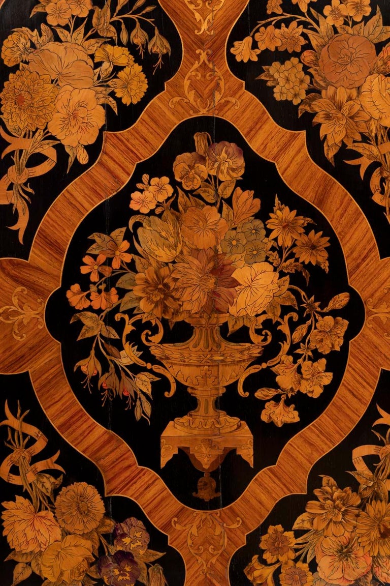 Buffet in Flower Marquetry and Marble Top, circa 1900 at 1stDibs