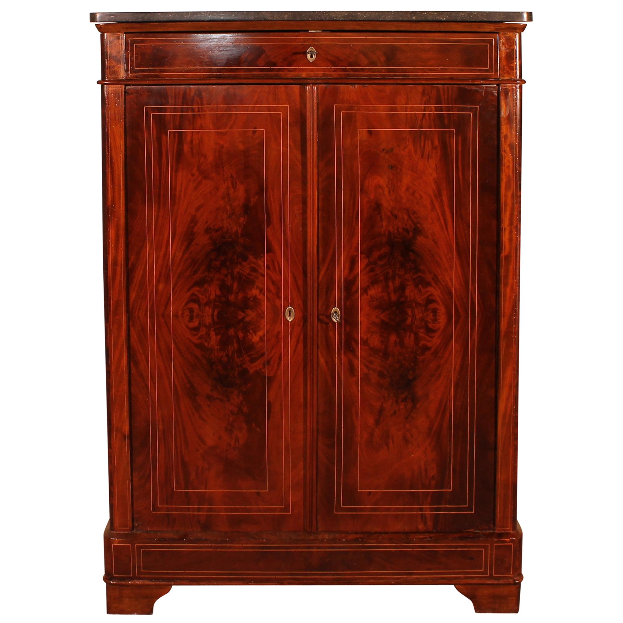 Late 19th Century Mahogany Two-Door Inlaid Wardrobe at 1stDibs