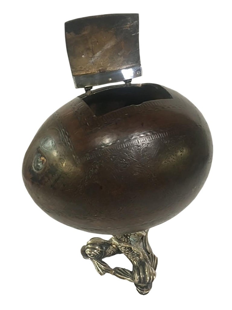 Bugbear Coconut Tea Caddy on Silver Dolphin Base For Sale at 1stDibs