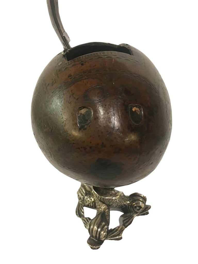 Bugbear Coconut Tea Caddy on Silver Dolphin Base For Sale at 1stDibs