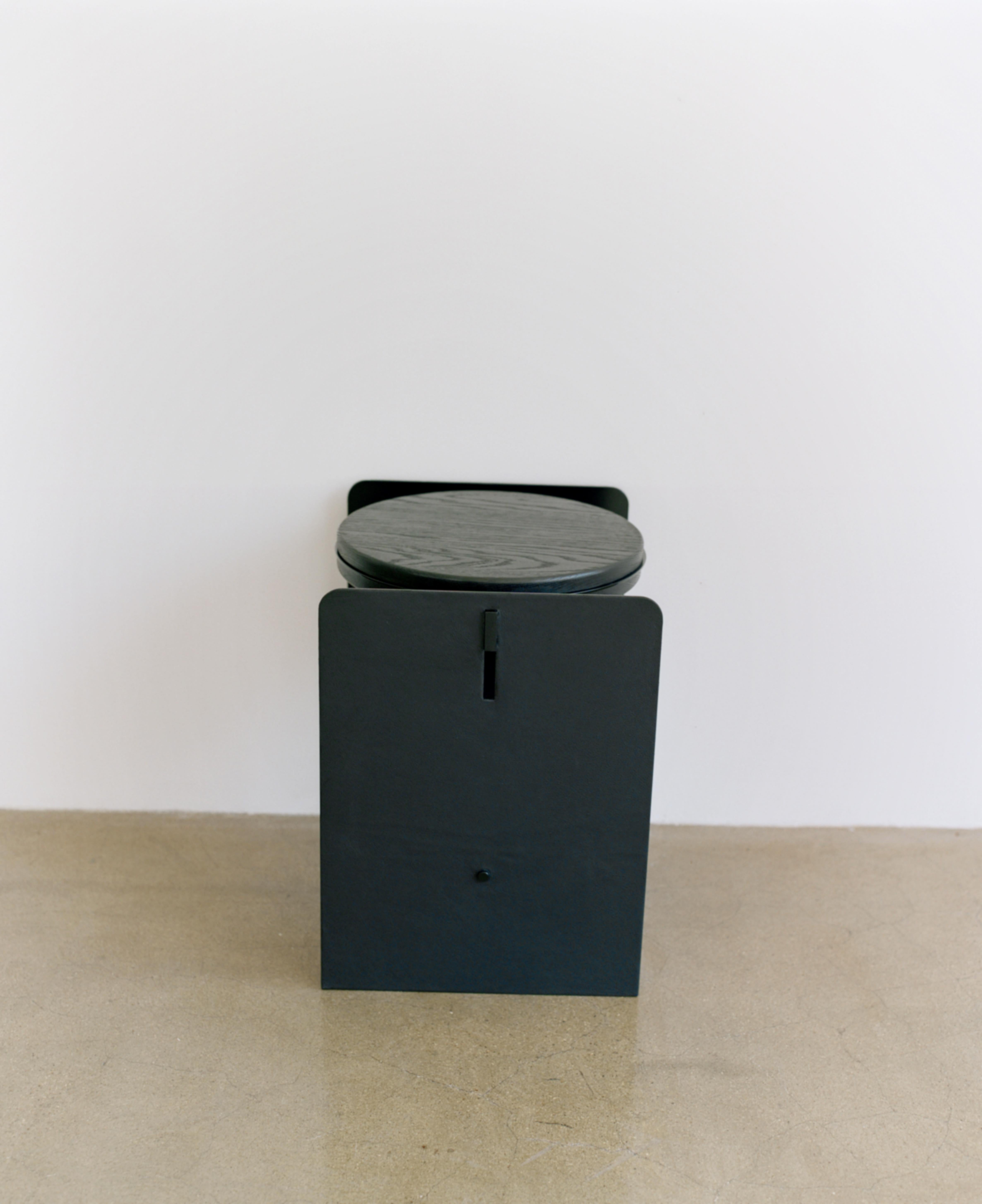 [Sample Sale] Building Blocks, Black Ash Stool/Side Table with Leather ...