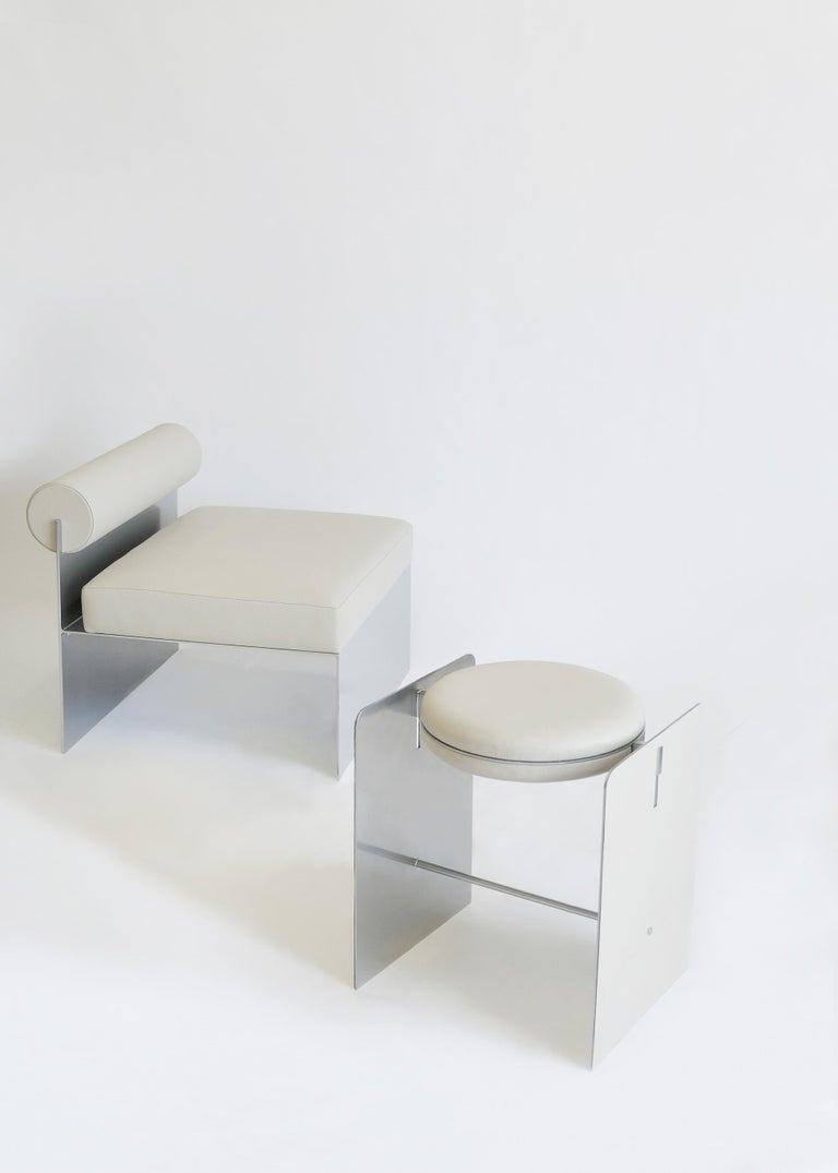 Building Blocks, Modern Geometric Side Chair with White Leather and ...