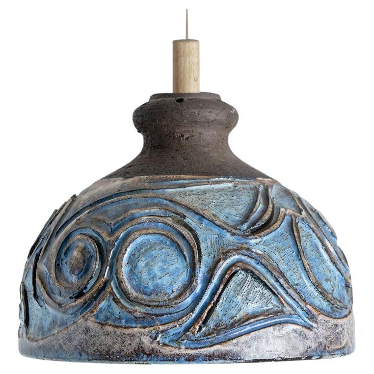 Bulb Beige Blue Ceramic Pendant Light, Denmark, 1970 For Sale at 1stDibs