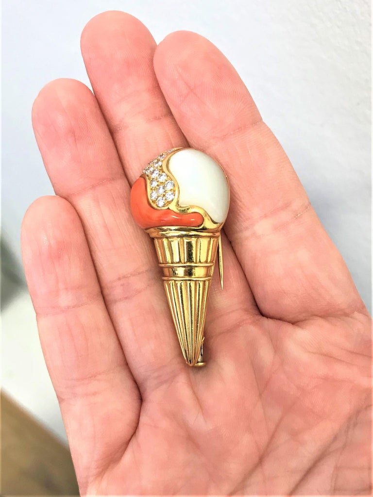 Bulgari 18 Carat Yellow Gold Diamond, Coral and Mother of Pearl Ice ...