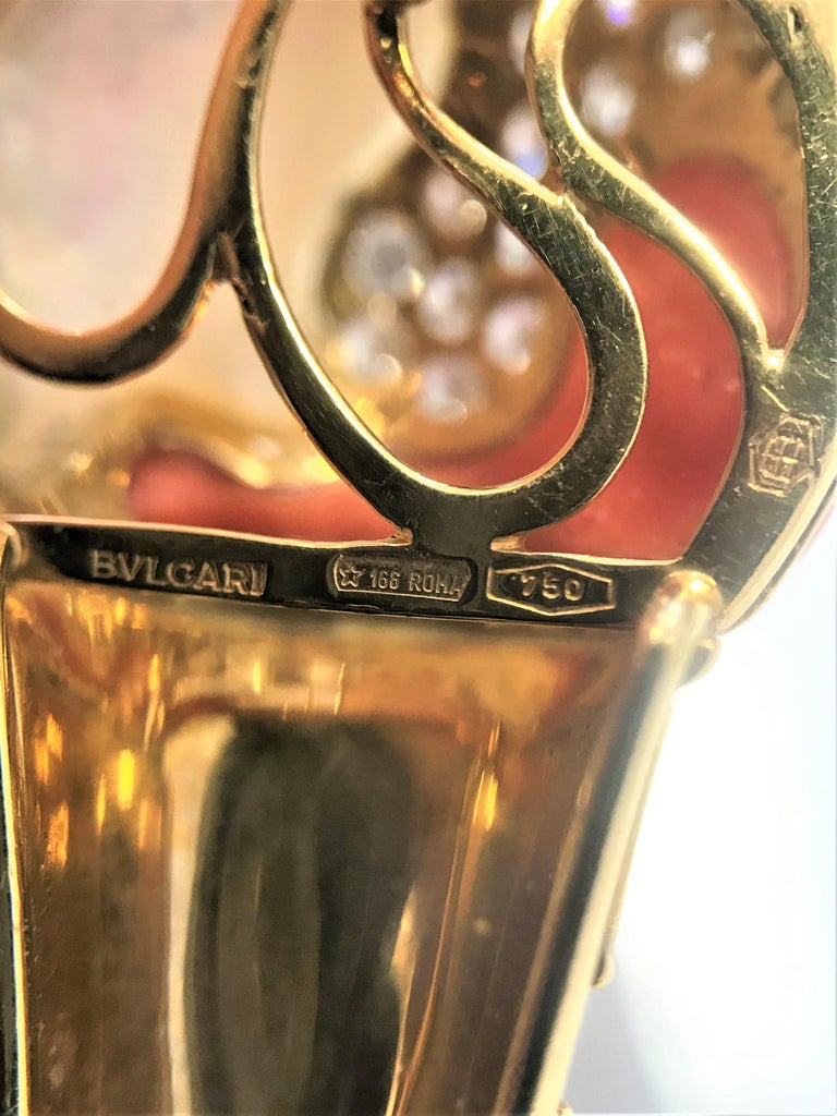 Bulgari 18 Carat Yellow Gold Diamond, Coral and Mother of Pearl Ice ...