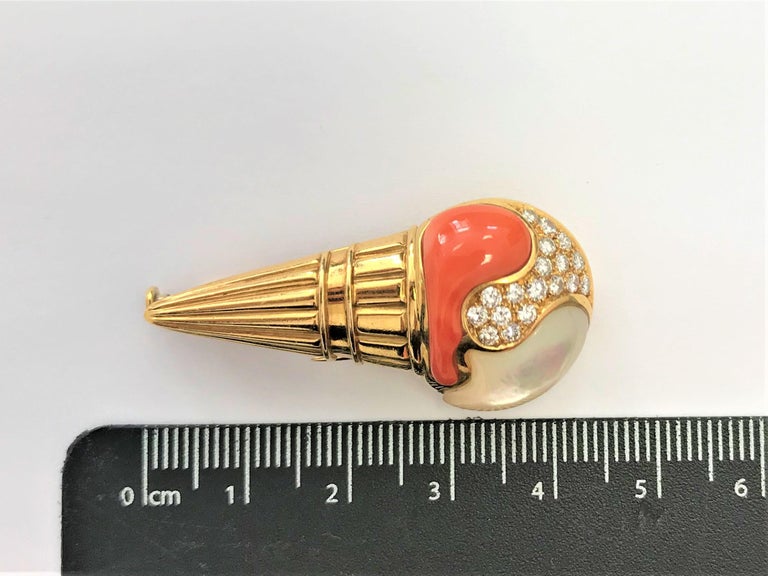 Bulgari 18 Carat Yellow Gold Diamond, Coral and Mother of Pearl Ice ...