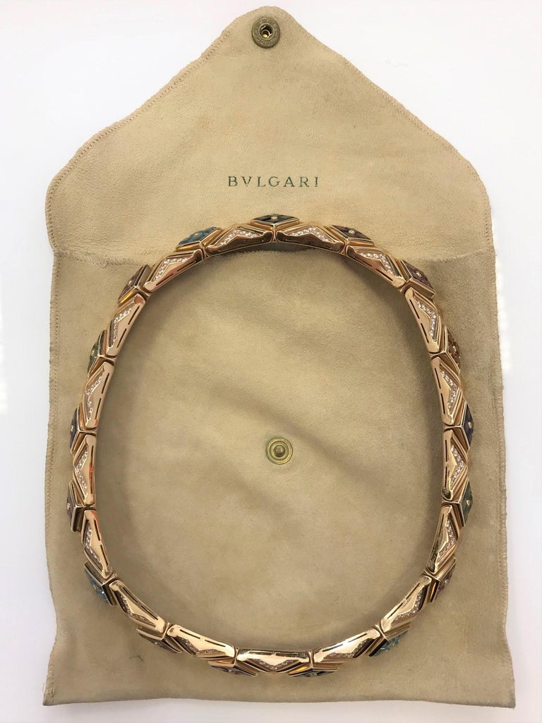 Bulgari 18 Carat Yellow Gold Multi-Gem and Diamond Carré Choker ...
