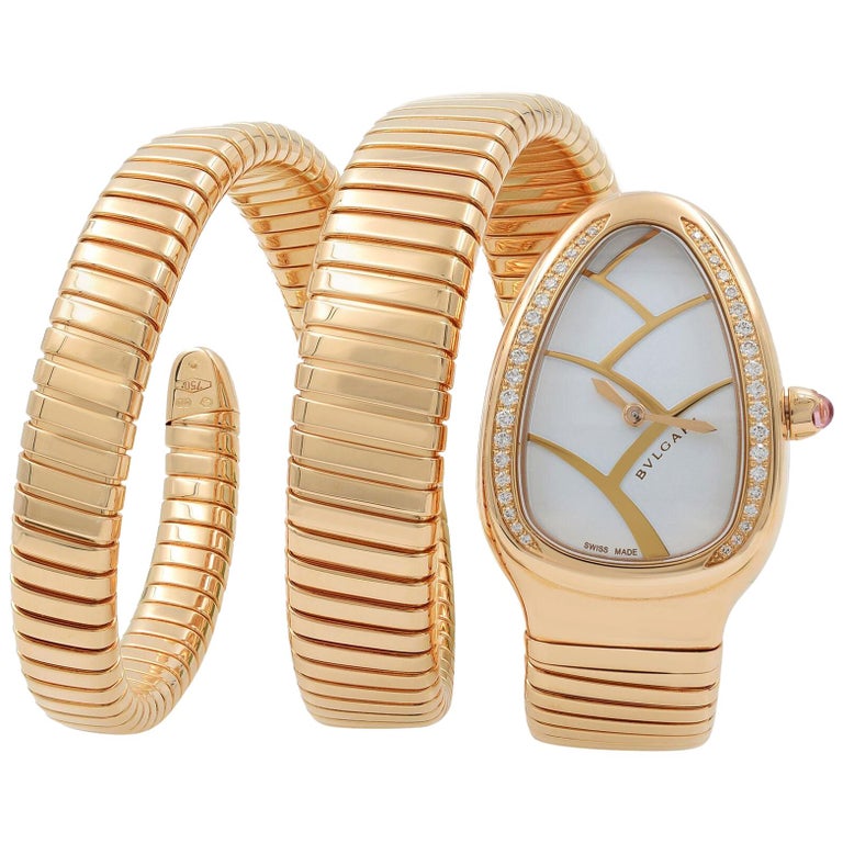 Bulgari 18 Karat Rose Gold Serpenti Diamond Triple Wrap Ladies Watch ...