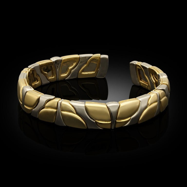 Bulgari 18 Carat Gold and Stainless Steel Cuff Bangle, circa 1908s For ...