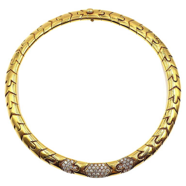 Bulgari 18K Yellow Gold Diamond Necklace For Sale at 1stDibs