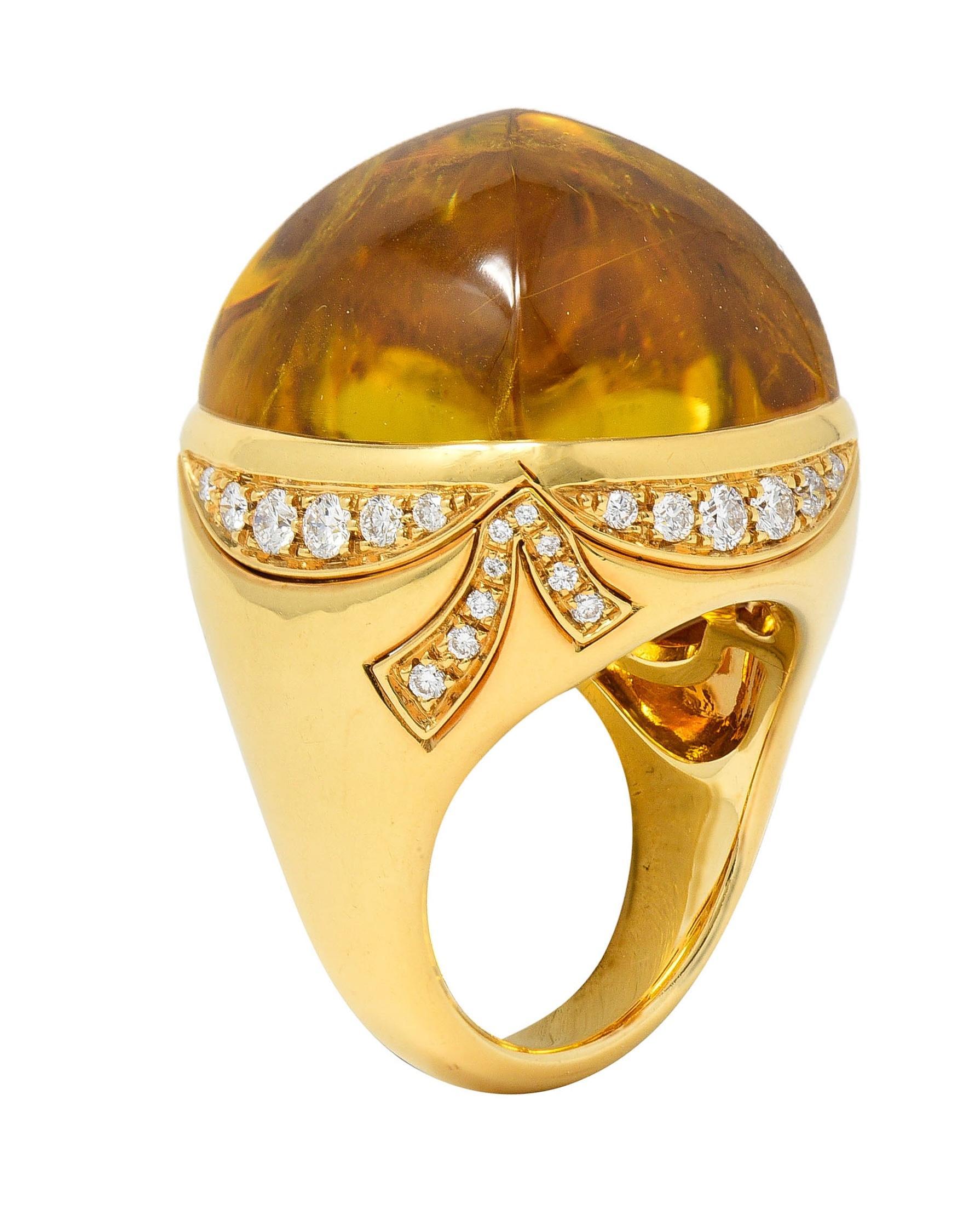 Bulgari 1970's Cabochon Heliodor Diamond 18 Karat Yellow Gold Vintage ...