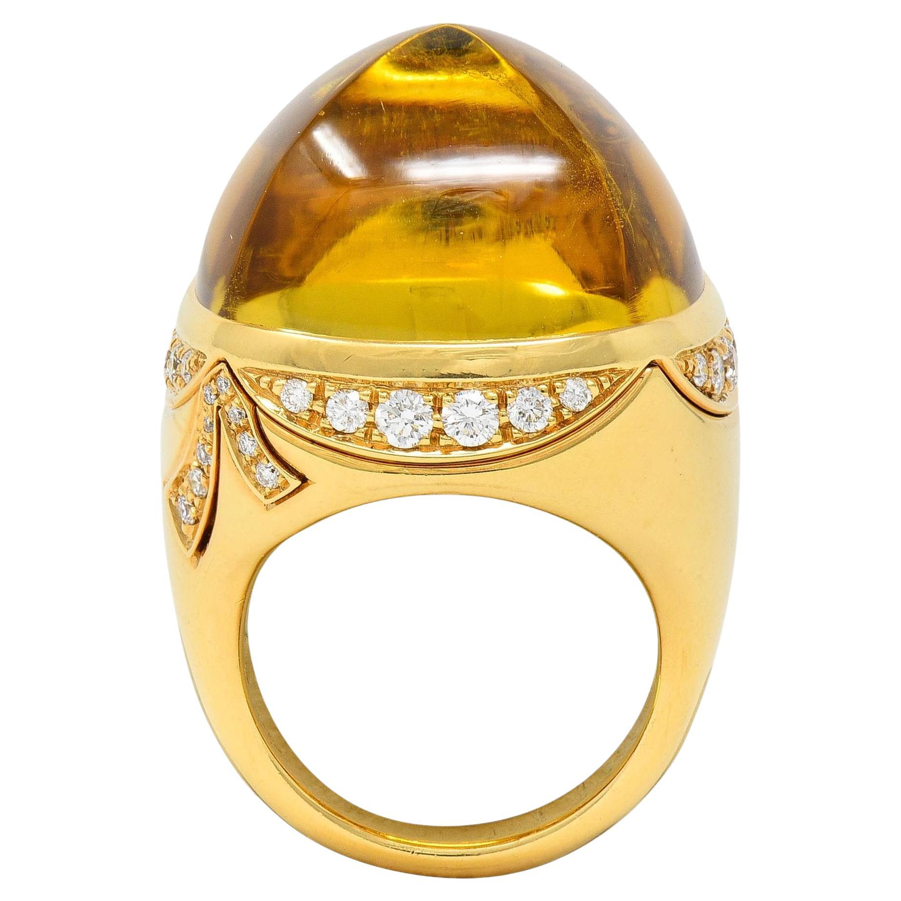 Bulgari 1970's Cabochon Heliodor Diamond 18 Karat Yellow Gold Vintage ...