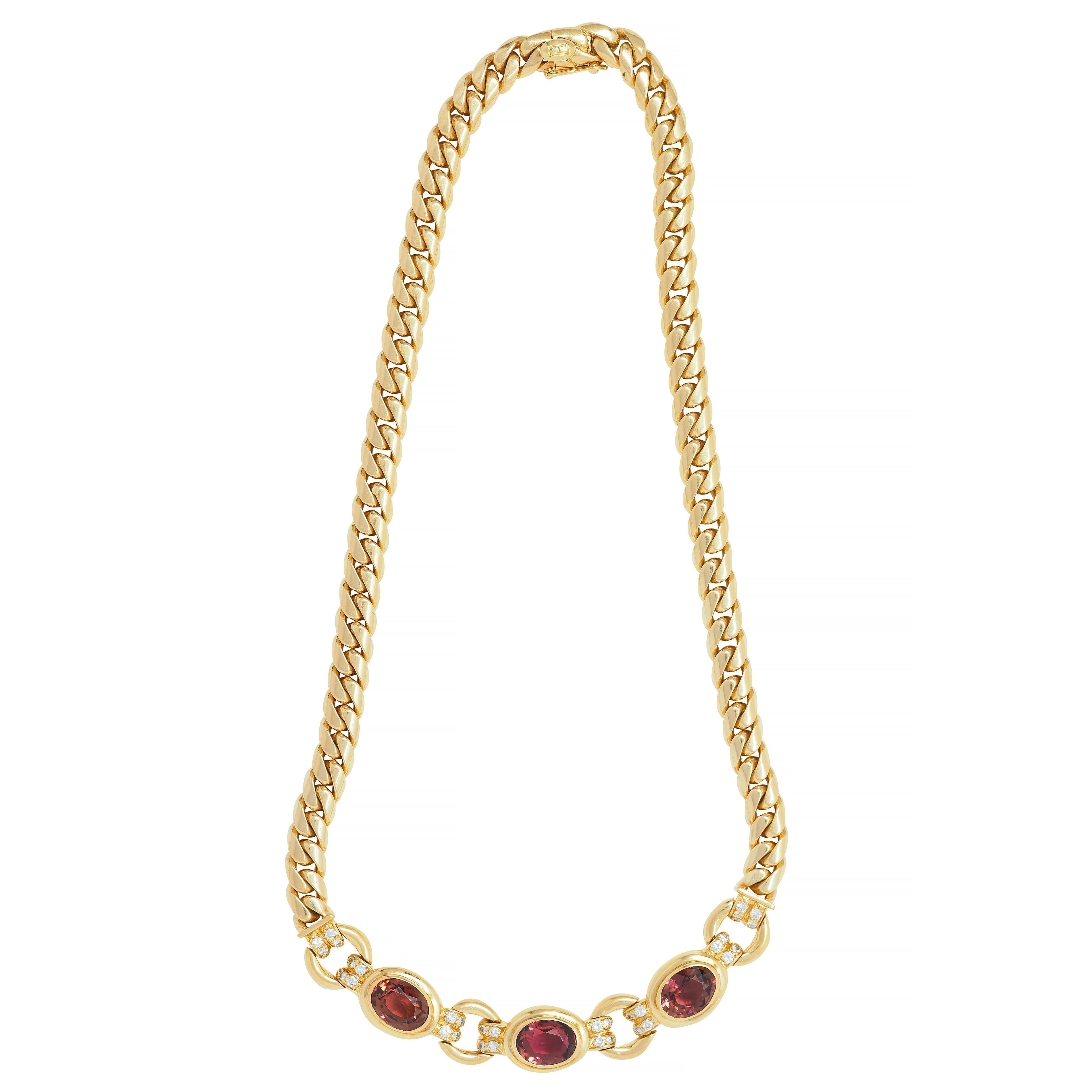 Bulgari 1980's Diamond Tourmaline 18K Yellow Gold Curb Link Vintage ...