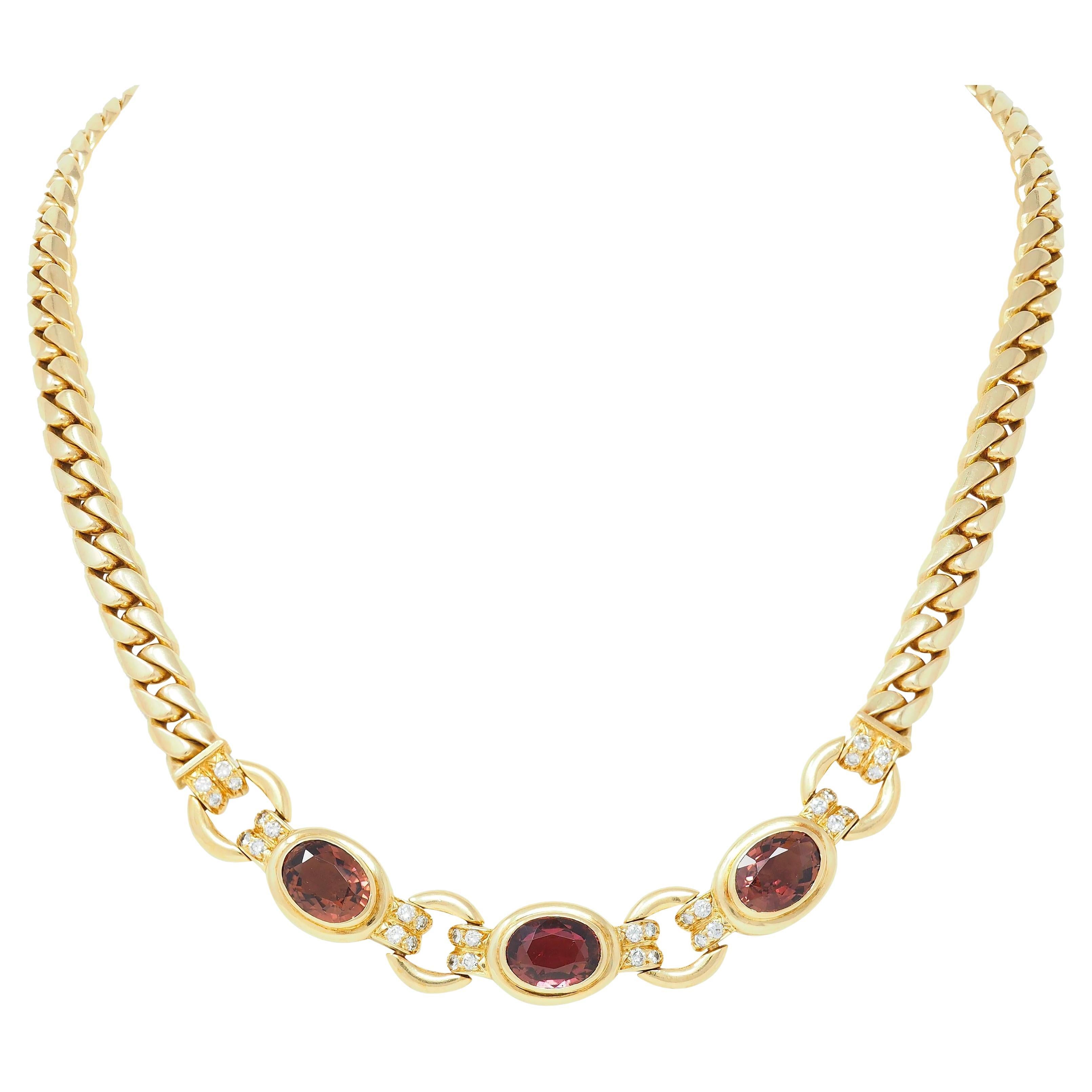 Bulgari 1980's Diamond Tourmaline 18K Yellow Gold Curb Link Vintage ...