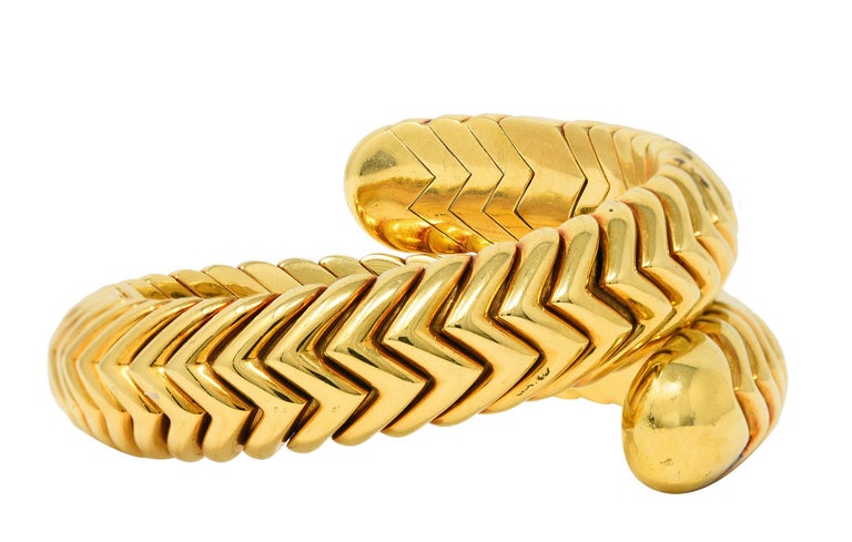 Bulgari 1990's 18 Karat Yellow Gold Chevron Spiga Wrap Vintage Bangle ...