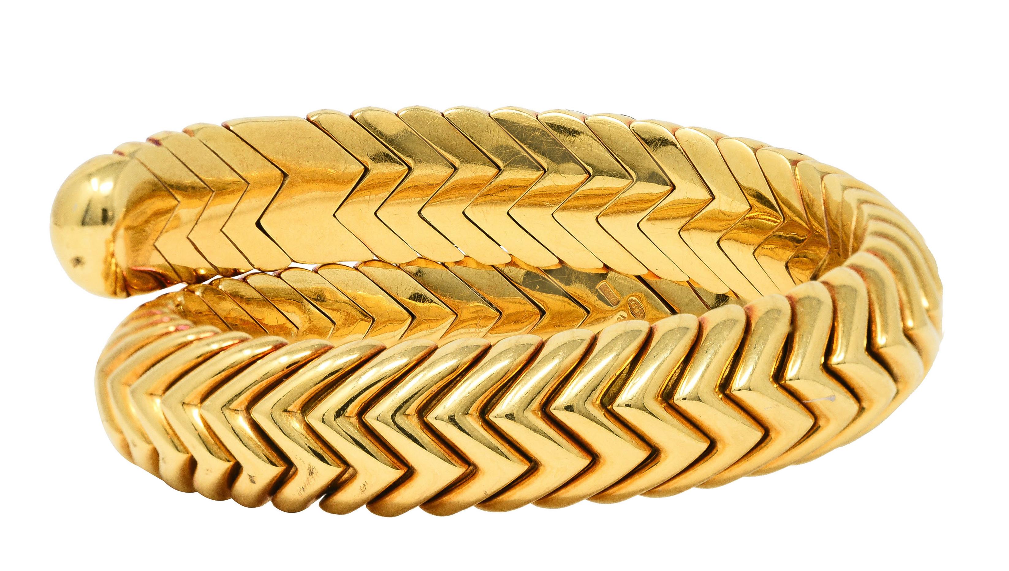 Bulgari 1990's 18 Karat Yellow Gold Chevron Spiga Wrap Vintage Bangle ...