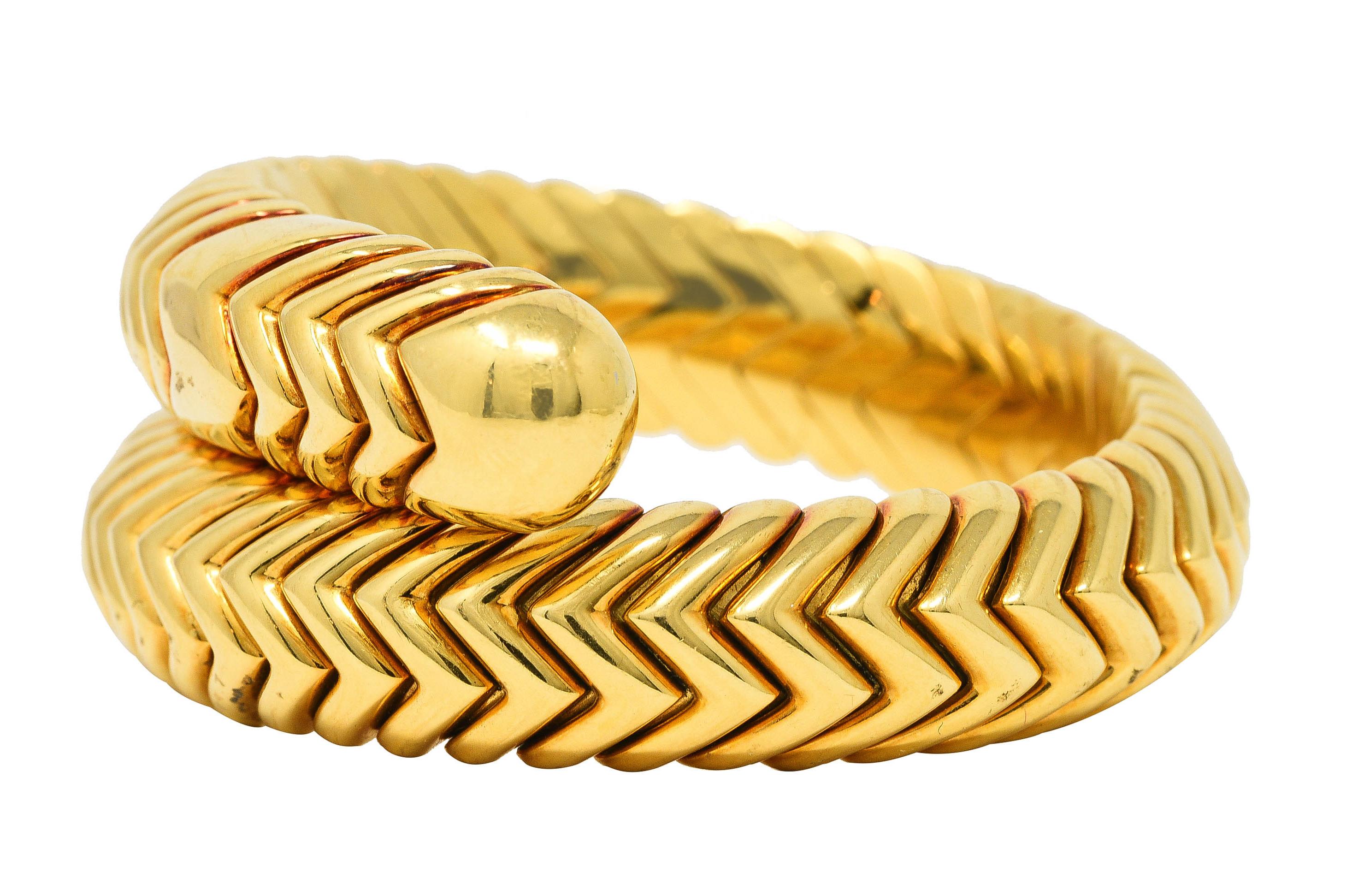Bulgari 1990's 18 Karat Yellow Gold Chevron Spiga Wrap Vintage Bangle ...