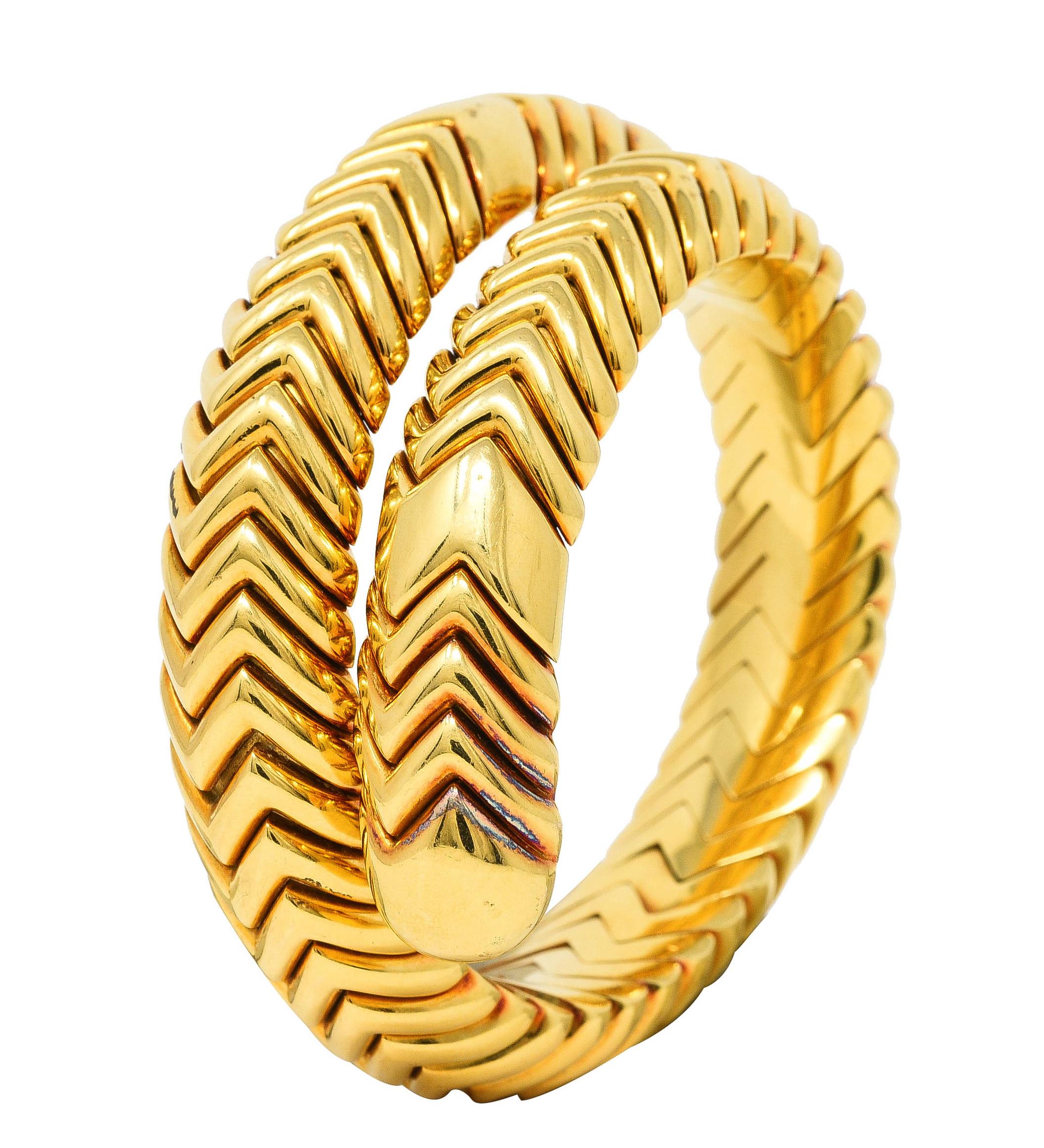 Bulgari 1990's 18 Karat Yellow Gold Chevron Spiga Wrap Vintage Bangle ...