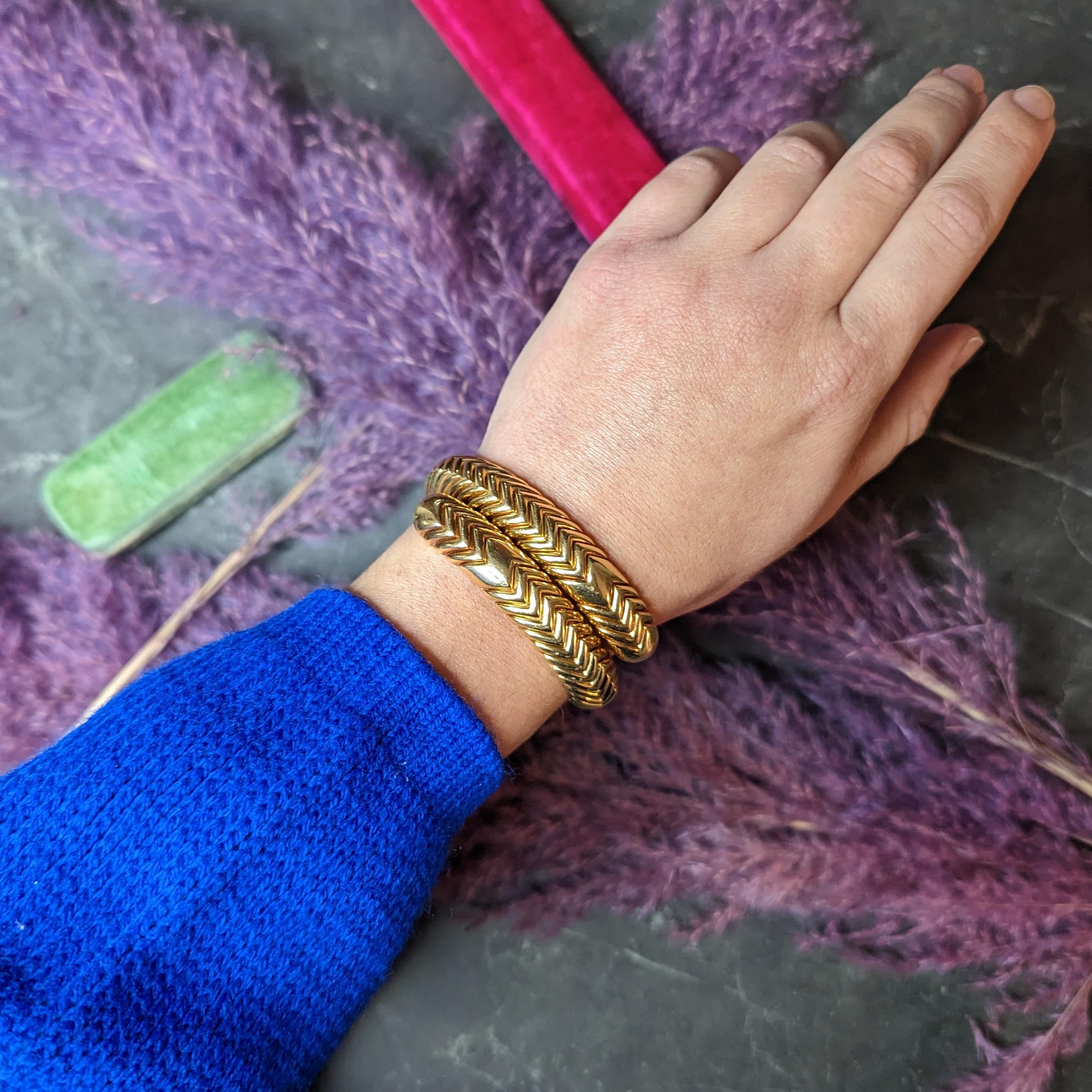 Bulgari 1990's 18 Karat Yellow Gold Chevron Spiga Wrap Vintage Bangle ...