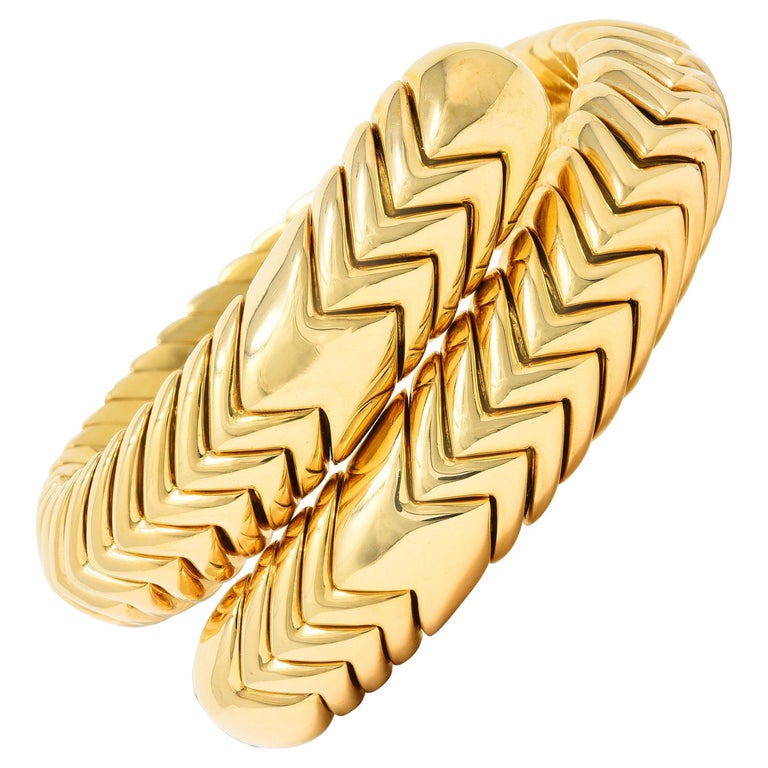 Bulgari 1990s 18 Karat Yellow Gold Chevron Spiga Wrap Vintage Bangle ...