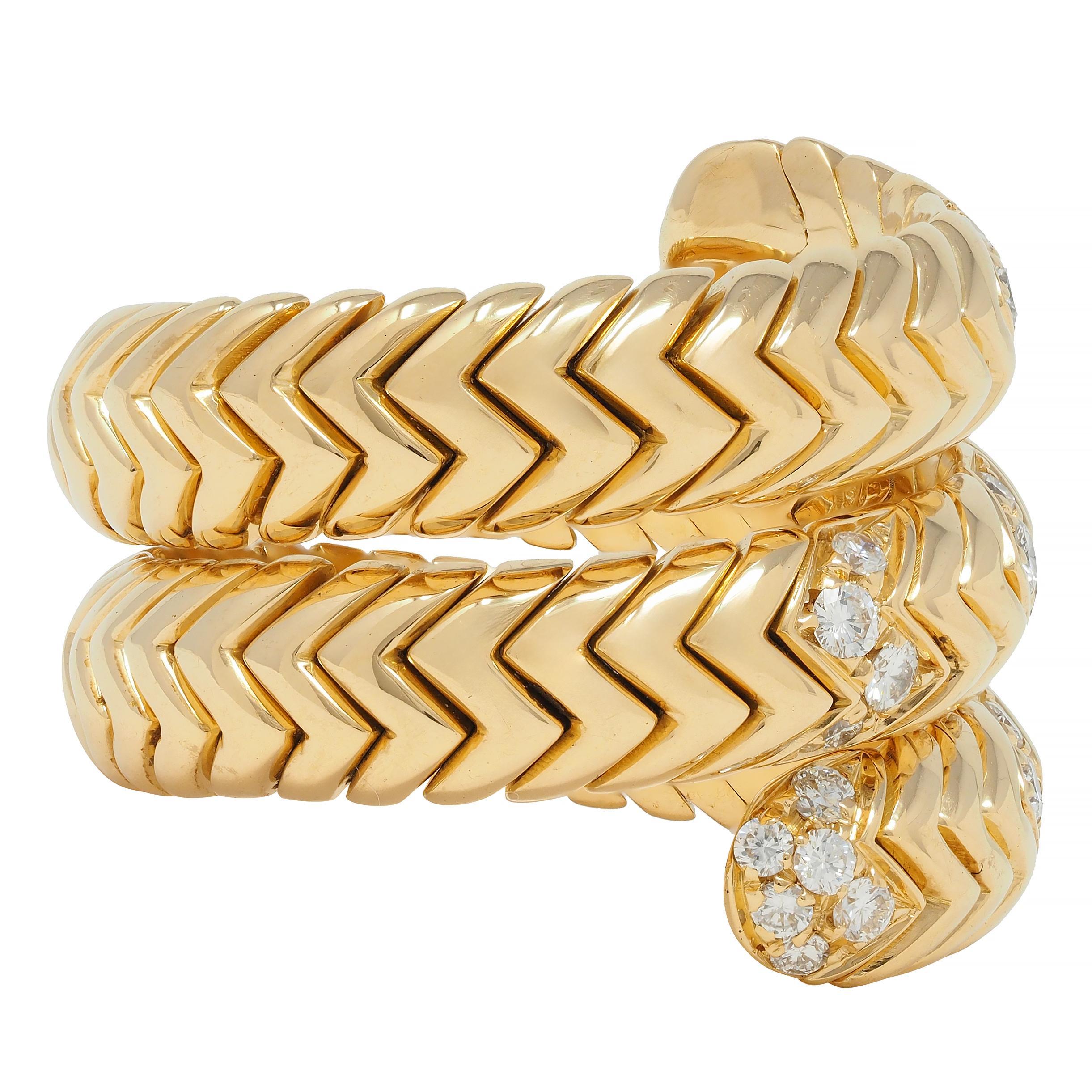 Bulgari 1990's Diamond 18 Karat Yellow Gold Spiga Tubogas Vintage Wrap ...
