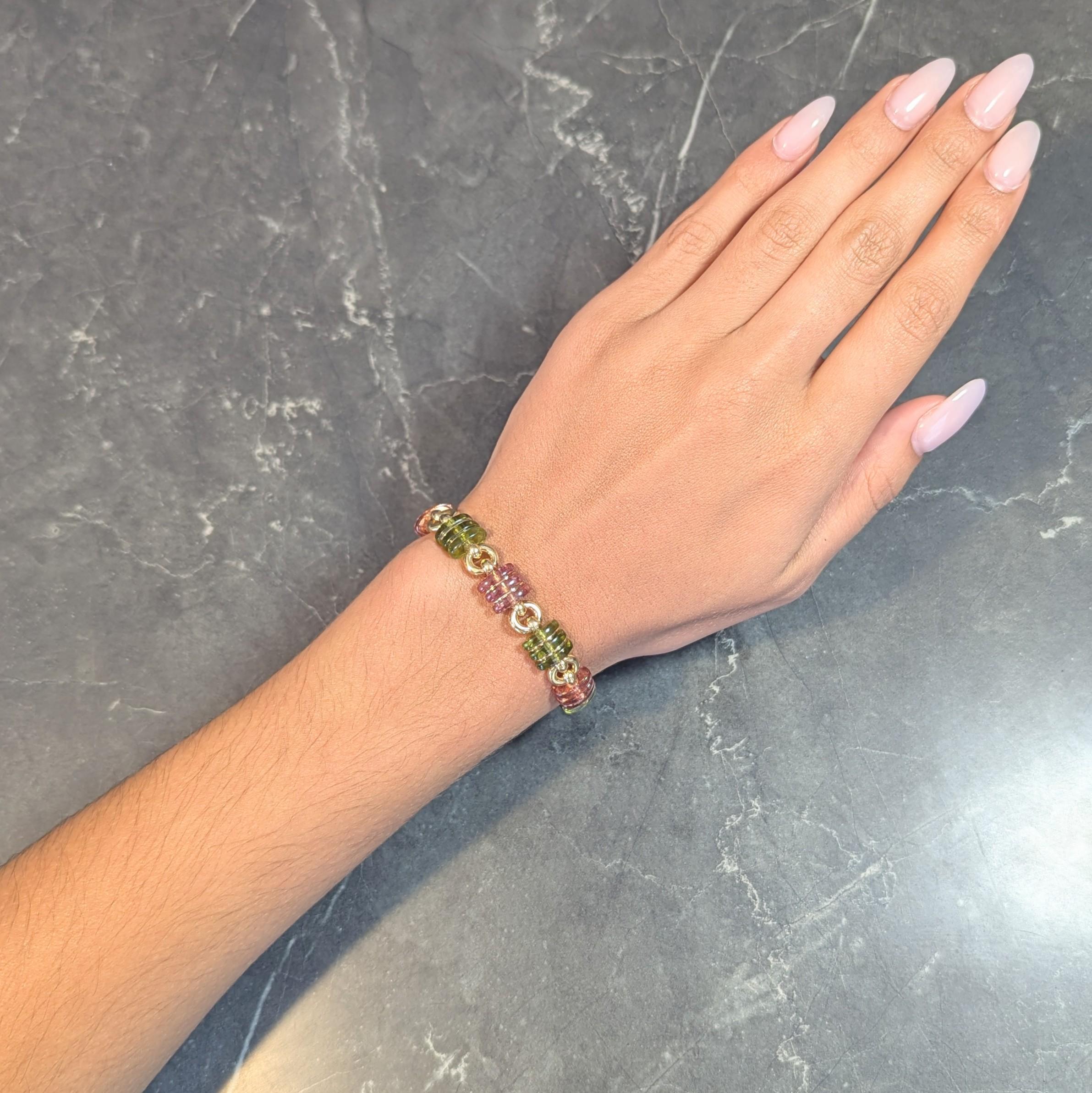 Bulgari 1990s Tourmaline 18 Karat Yellow Gold Vintage Link Bracelet For ...