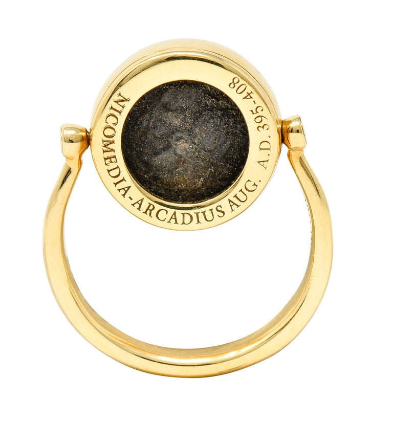 Bulgari Ancient Coin 18 Karat Gold Monete Arcadius Flip Ring For Sale ...