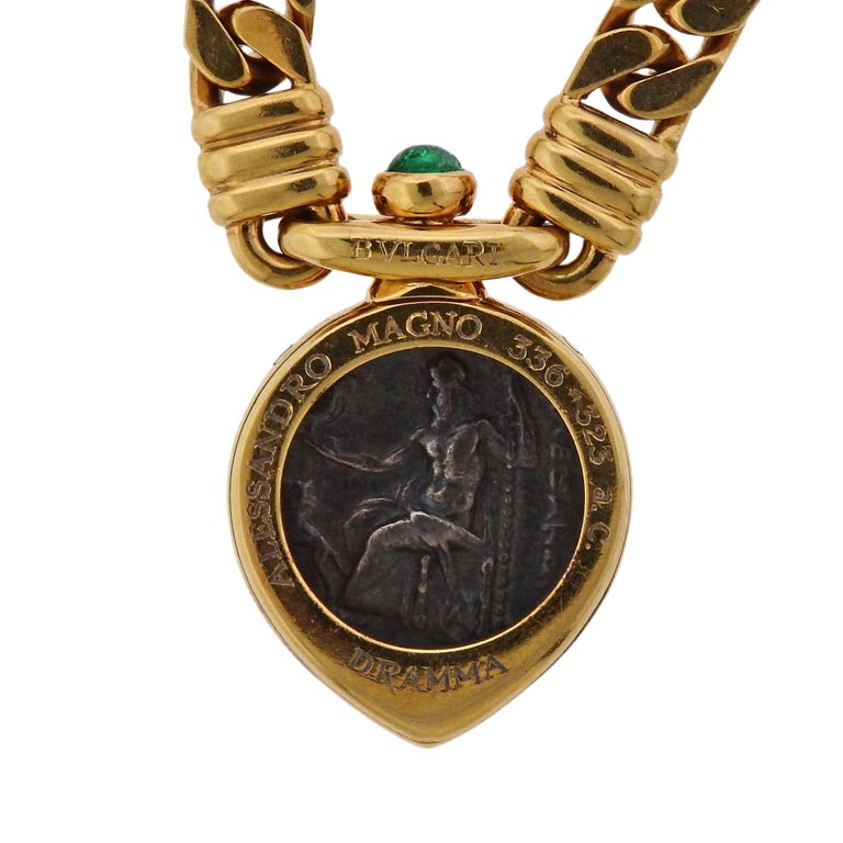 Bulgari Ancient Coin Alessandro Magno Dramma Emerald Gold Necklace at ...