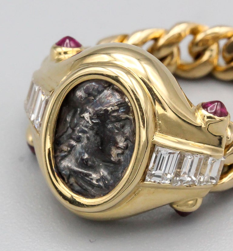 Bulgari Ancient Coin Diamond Ruby 18 Karat Gold Flexible Ring at 1stDibs