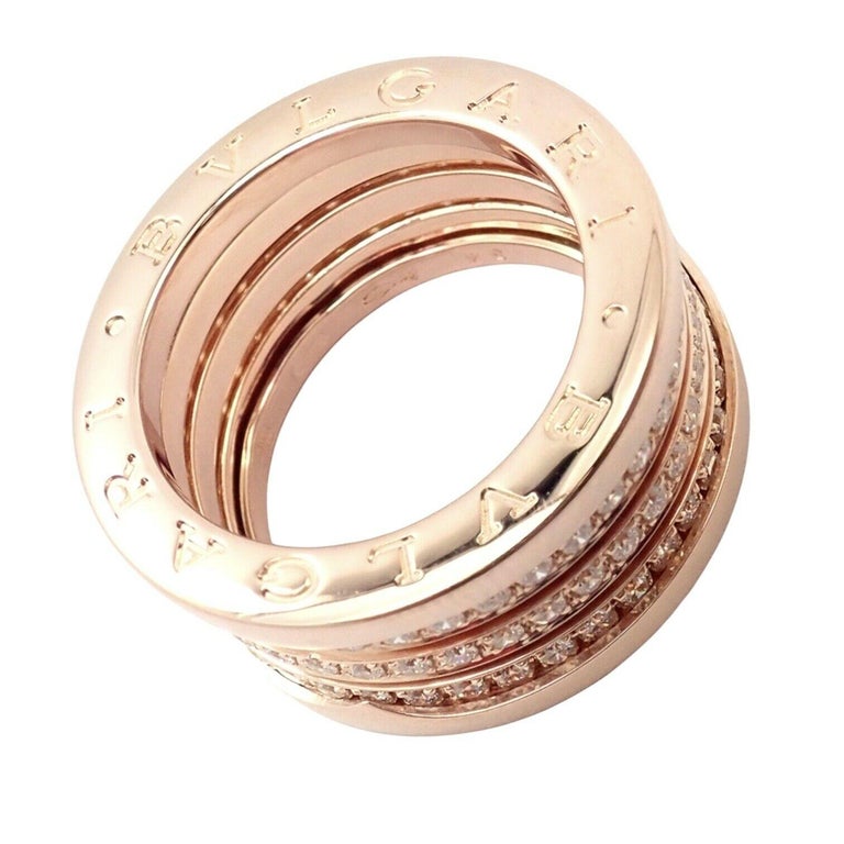 Bulgari B-Zero Pave Diamond Three Band Rose Gold Ring at 1stDibs