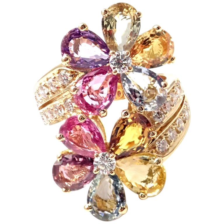 Bulgari Bvlgari Fancy Color Sapphire Diamond Gold Flower Cocktail Ring ...