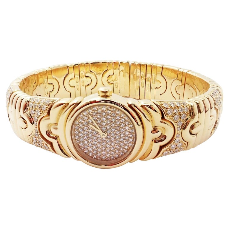 Bulgari Bvlgari Parentesi Diamond Yellow Gold Bangle Bracelet Watch at ...