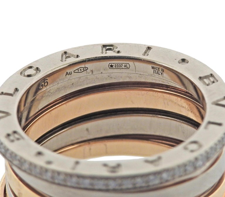 Bulgari B.Zero1 Diamond Tri Color Gold Ring For Sale at 1stDibs