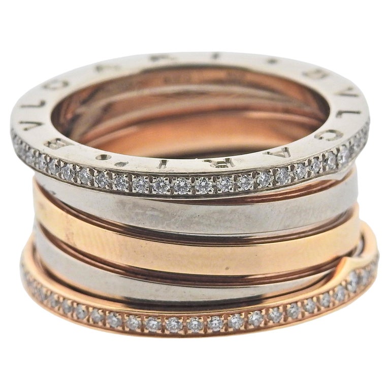 Bulgari B.Zero1 Diamond Tri Color Gold Ring For Sale at 1stDibs