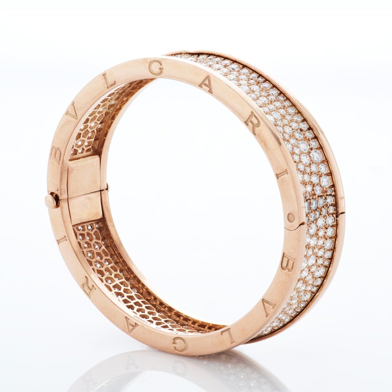 Bulgari B.Zero1 Pave Diamond Bangle Bracelet in 18k Rose Gold with ...