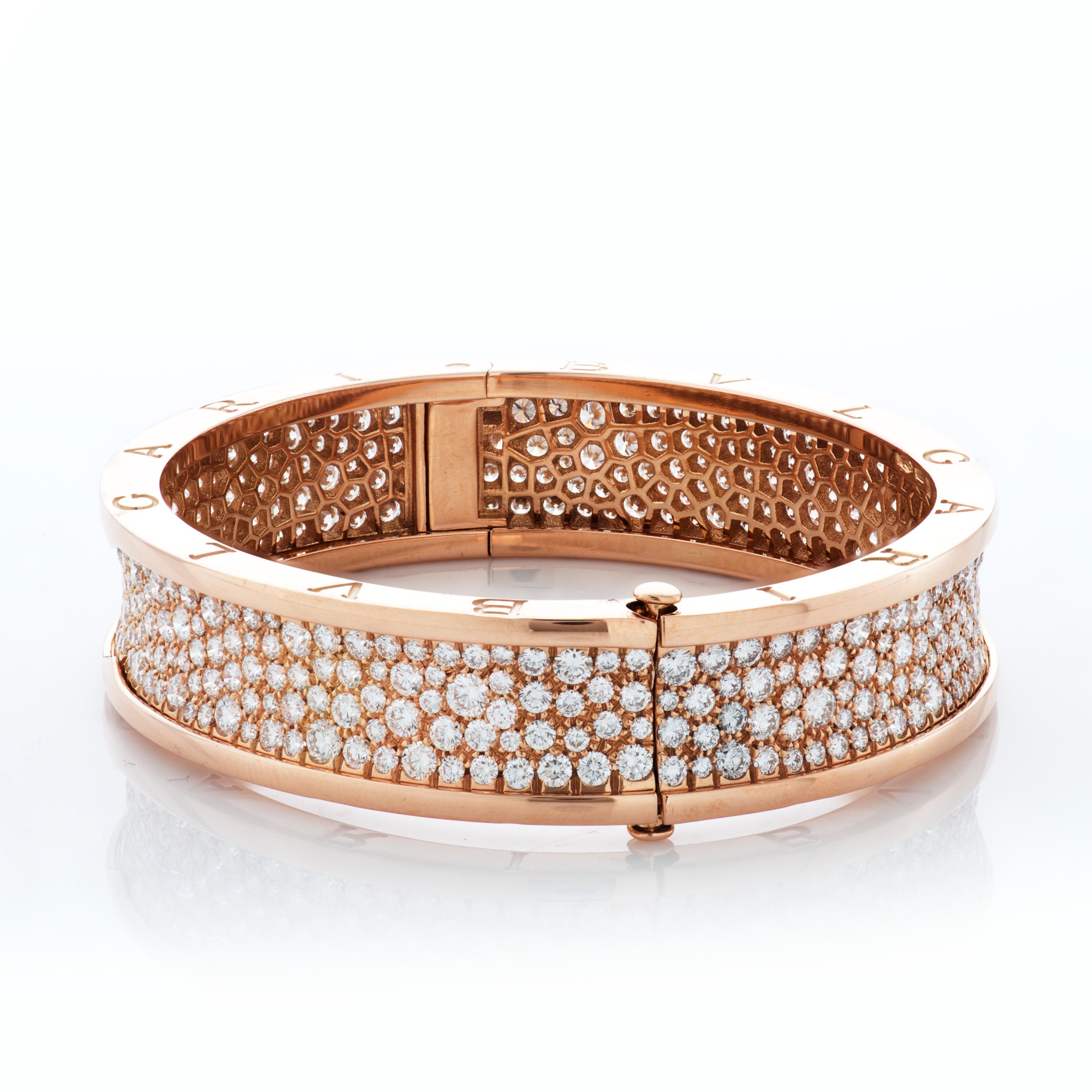Bulgari B.Zero1 Pave Diamond Bangle Bracelet in 18k Rose Gold with ...