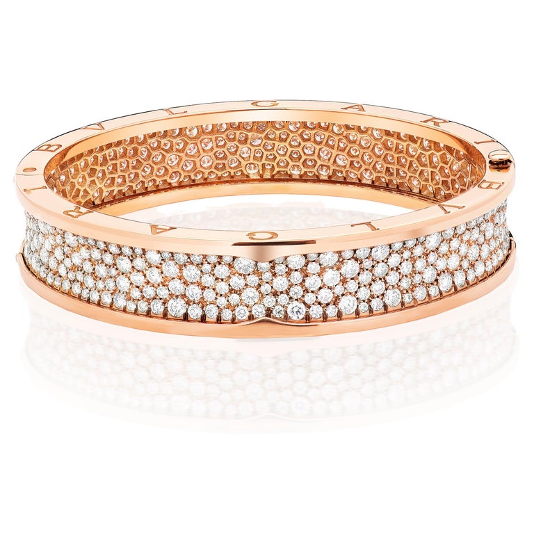 Bulgari B.Zero1 Pave Diamond Bangle Bracelet in 18k Rose Gold with ...