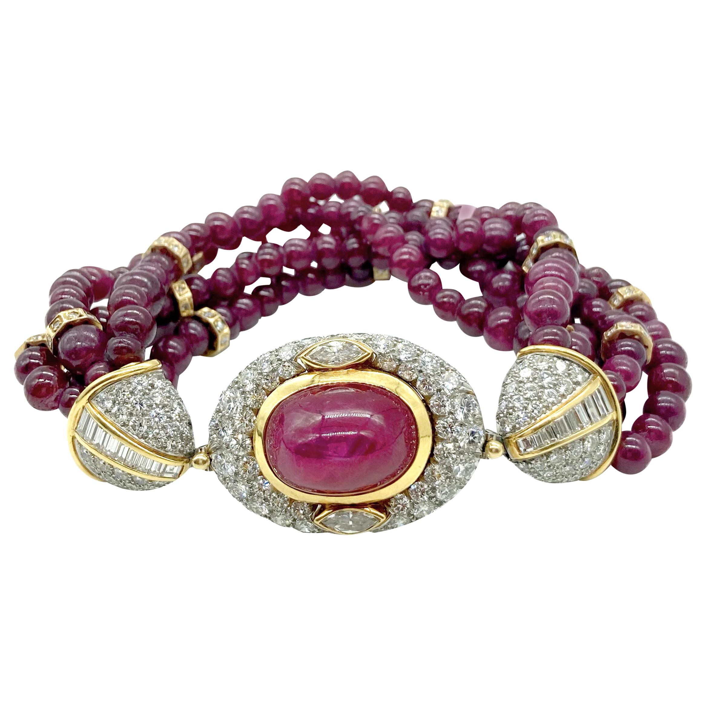Burmese Ruby Diamond platinum Bangle bracelet For Sale at 1stDibs