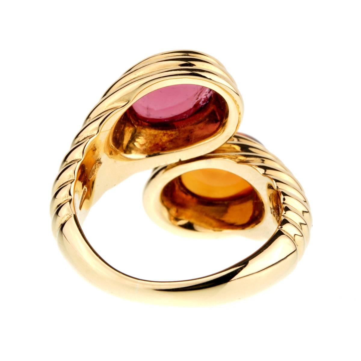 Bulgari Citrine Tourmaline Gold Bypass Ring at 1stDibs