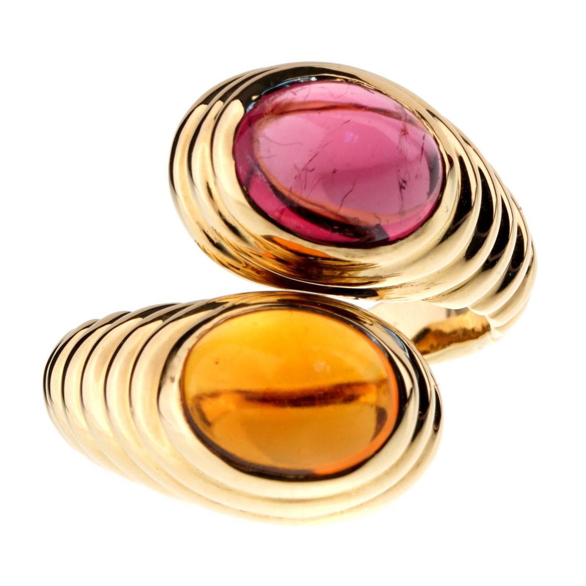 Bulgari Citrine Tourmaline Gold Bypass Ring at 1stDibs