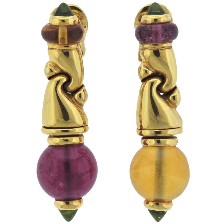 Bulgari Citrine Tourmaline Gold Earrings at 1stDibs