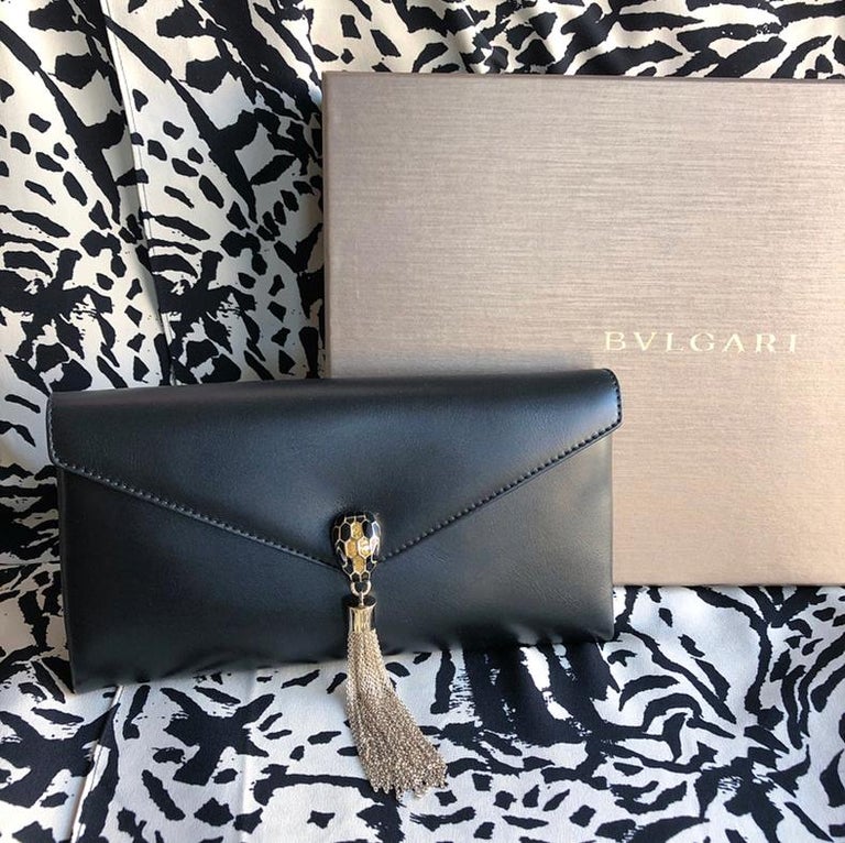 Bulgari Cocktail Serpenti Enamel Snake Black Leather Clutch Bag at ...