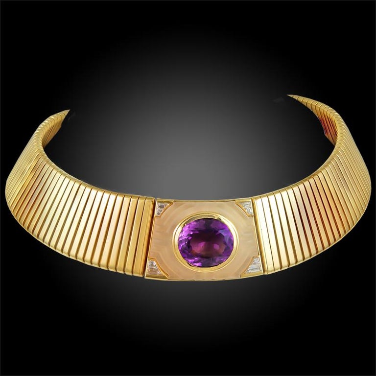 Bulgari Diamond, Amethyst Choker Gold Necklace For Sale at 1stDibs