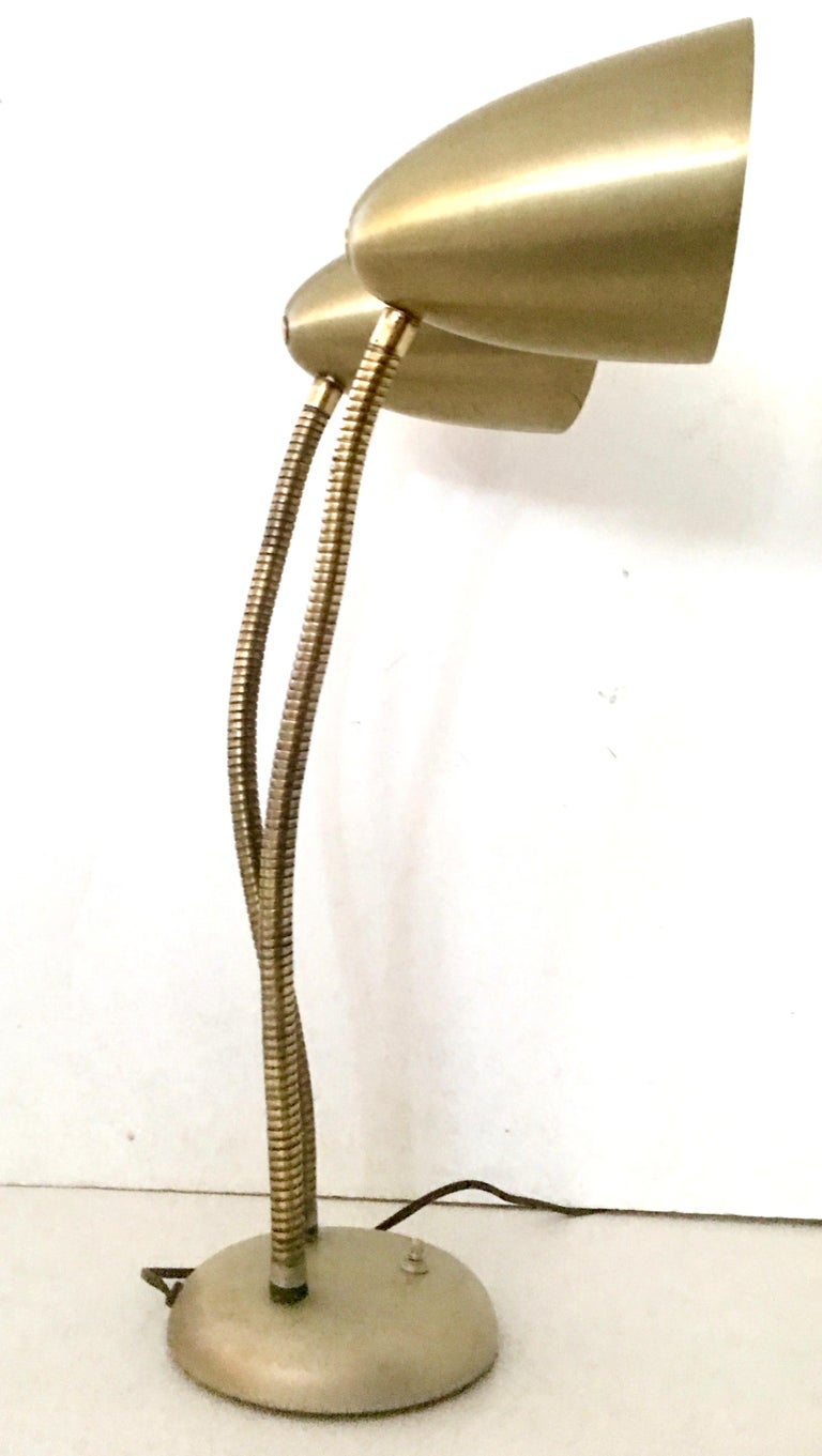 1950'S Gold Double Shade Goose Neck Lamp by Prescolite For Sale at 1stDibs