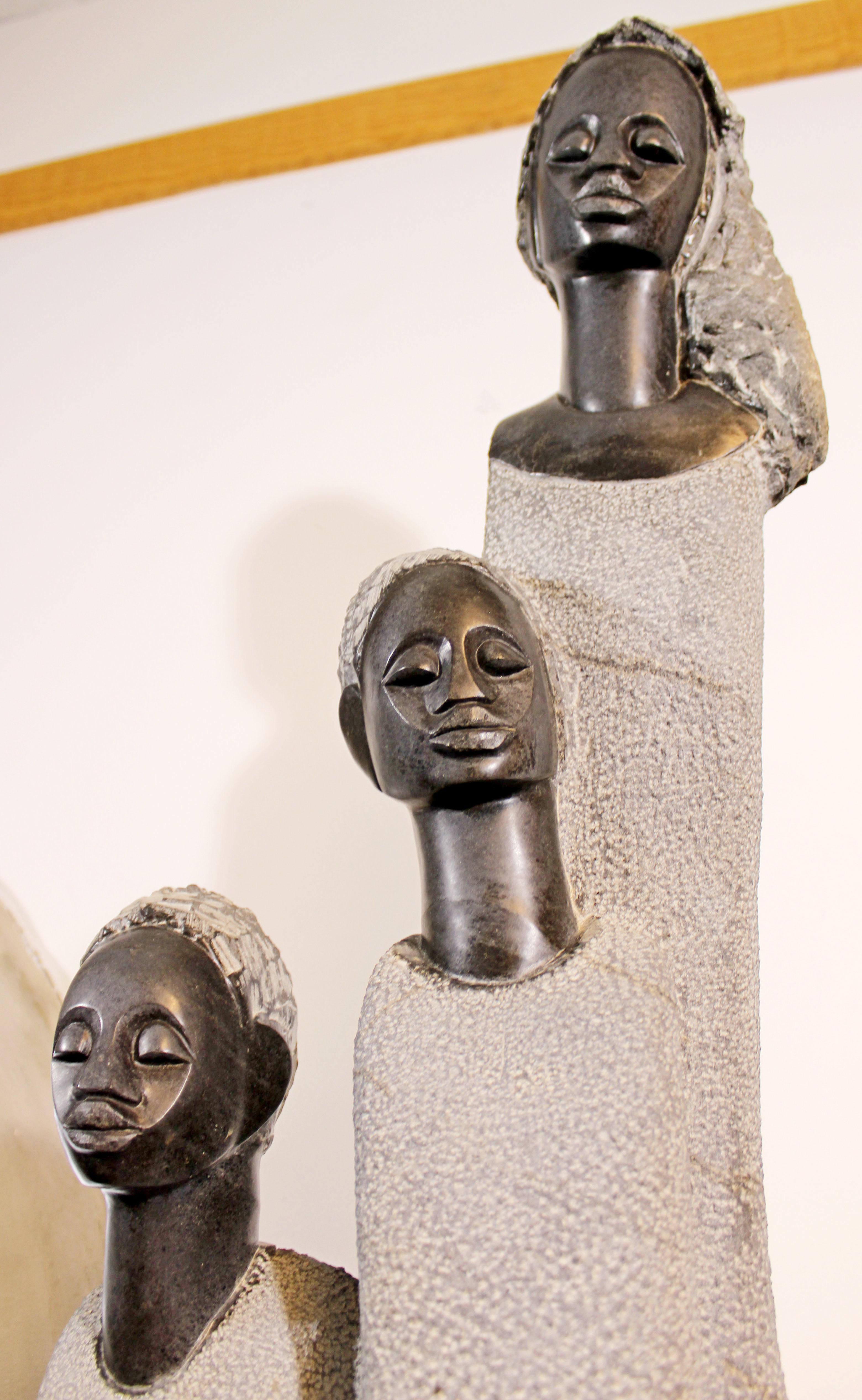 African Stone Table Sculpture on Mahogany Wood Base Signed Joe Mutasa ...