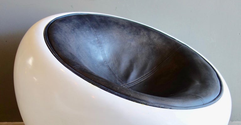 Pair of 1970s Fiberglass and Leather Pod Chairs at 1stDibs