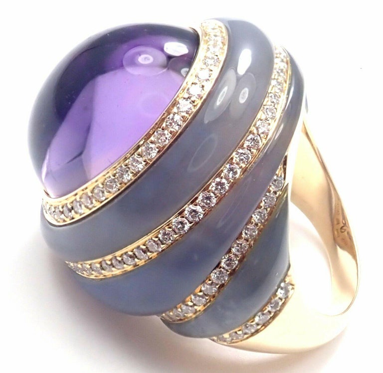 Bulgari Diamond Chalcedony Amethyst Large Yellow Gold Ring at 1stDibs