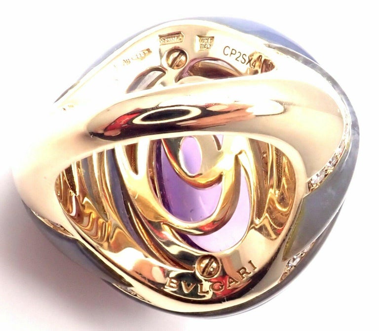 Bulgari Diamond Chalcedony Amethyst Large Yellow Gold Ring at 1stDibs